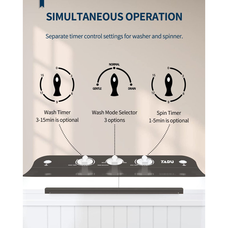 TABU Portable Compact 2-in-1 Washer & Spin Dryer for Apartments/Small ...