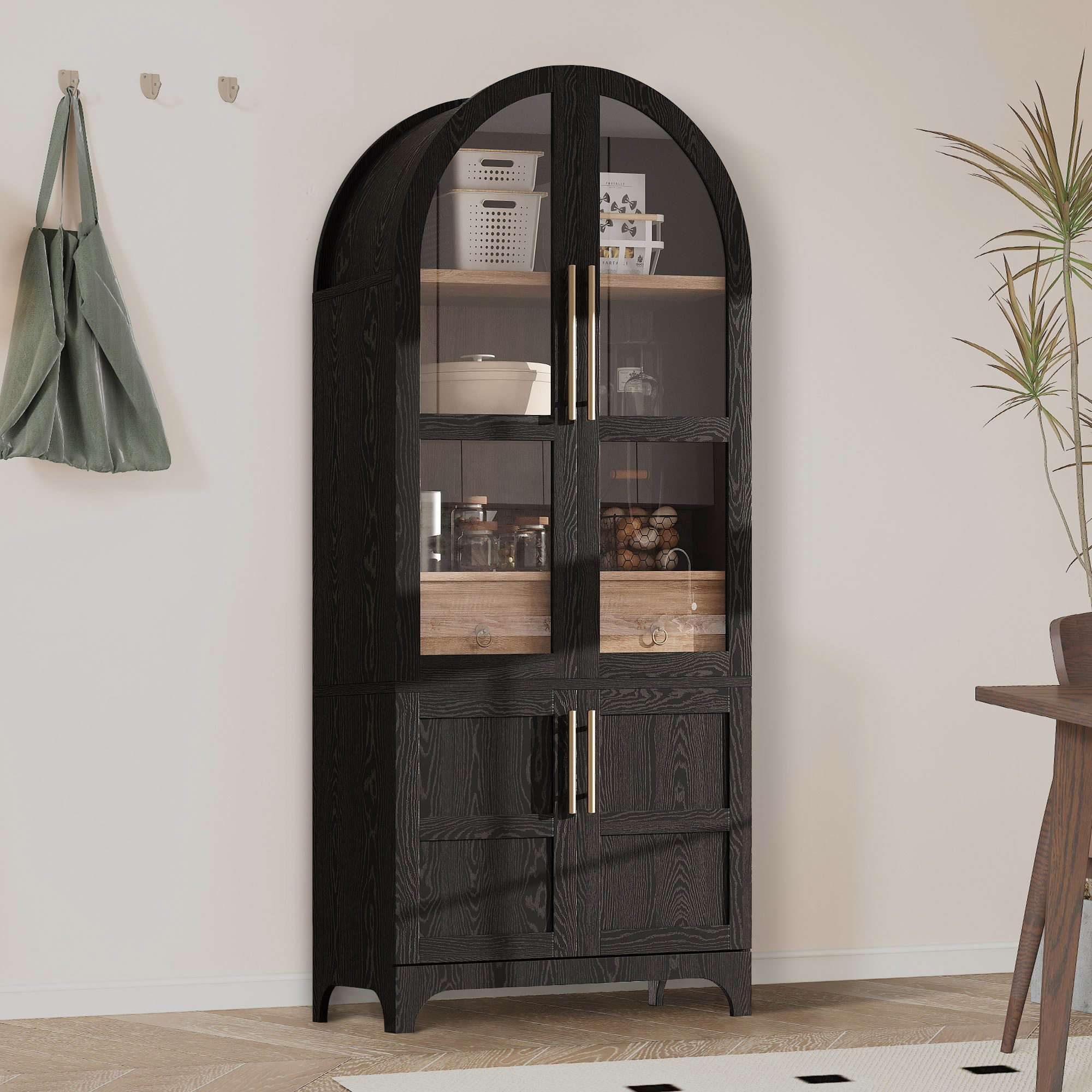 Latitude Run® Halcyon 71" Farmhouse Arched Kitchen Pantry Cabinet With ...