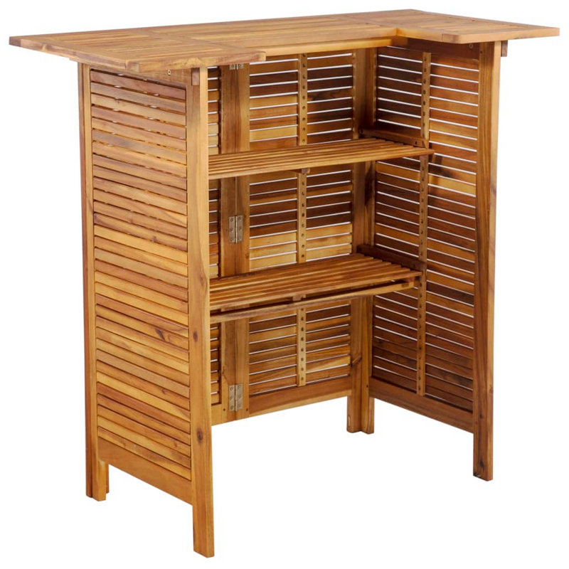 Benjara Outdoor Bar Counter Table W Shelves, 43 Inch Brown Solid Acacia ...