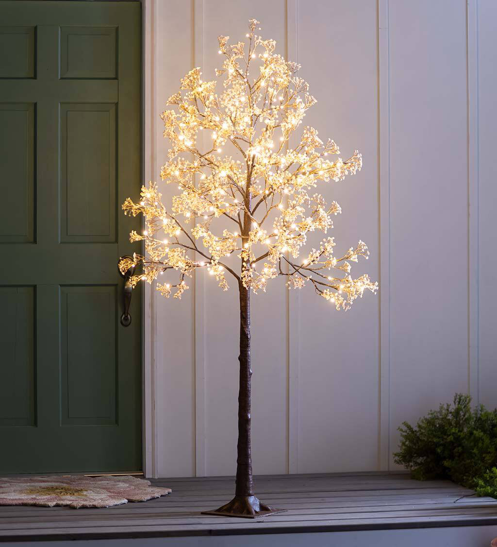 Plow & Hearth 6' Indoor/Outdoor Electric Lighted Baby's Breath Tree ...