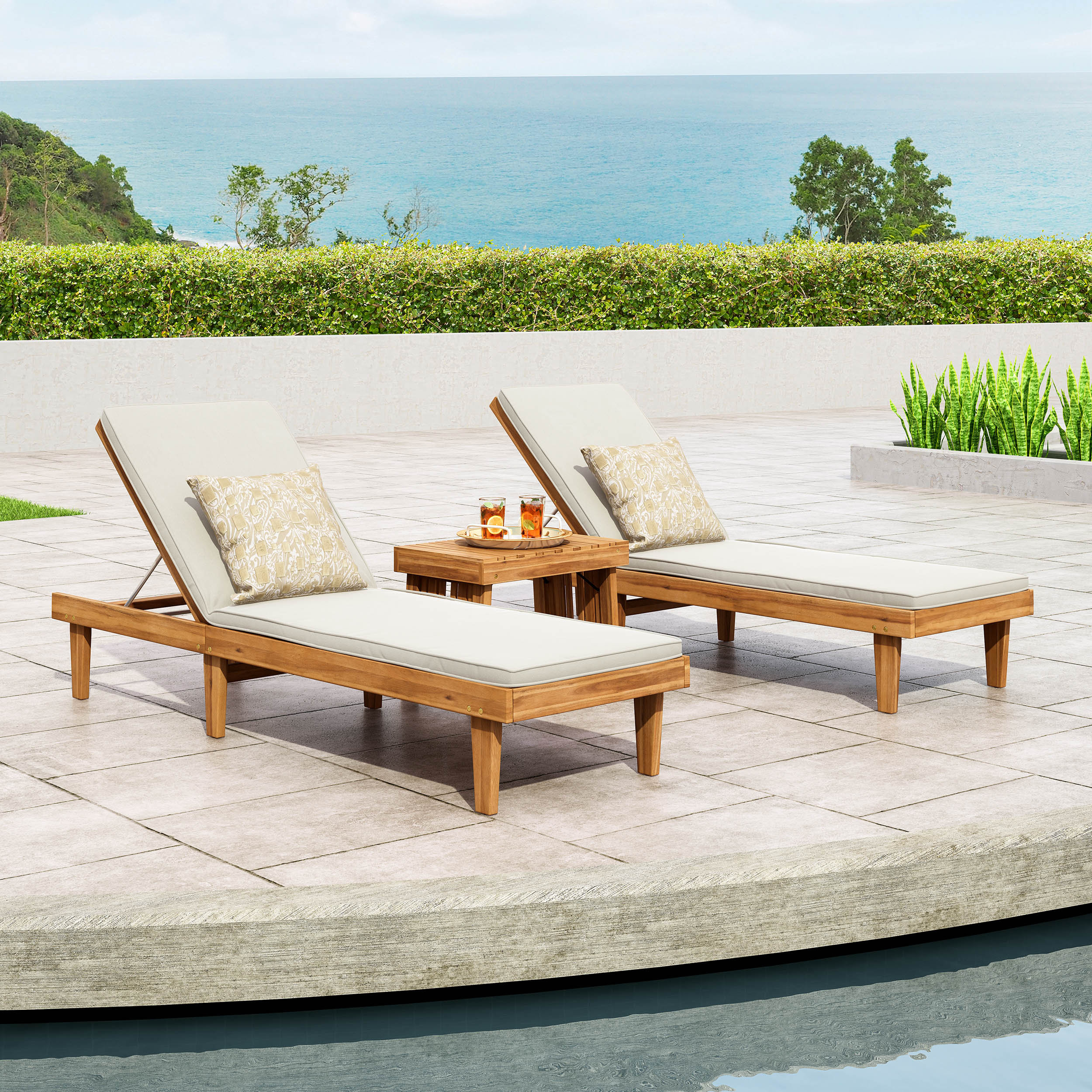 Trent Austin Design® Morell Outdoor Acacia Chaise Lounge with Table ...