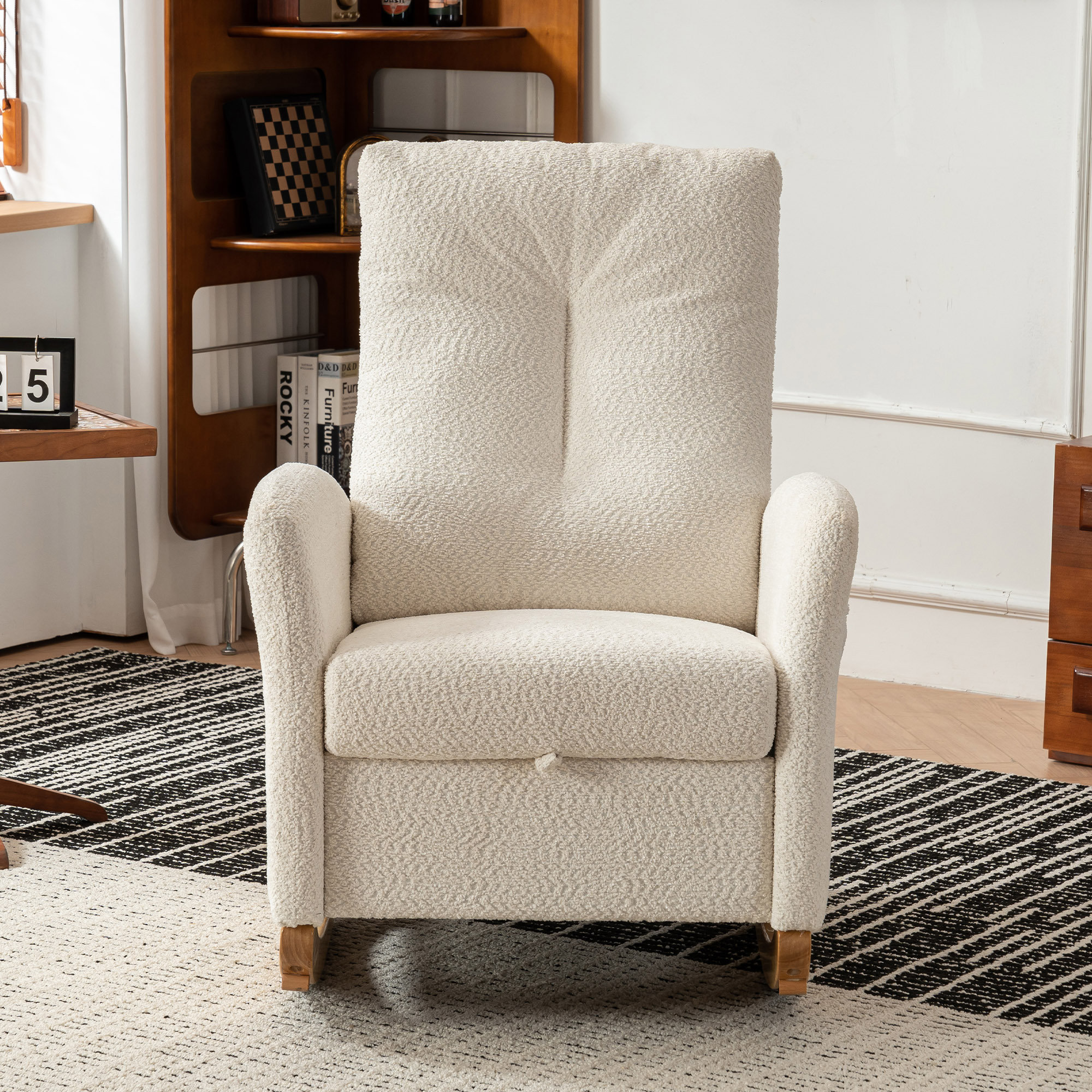 Latitude Run® Accent Rocking Chair With Footrest High Back Rubber Wood ...