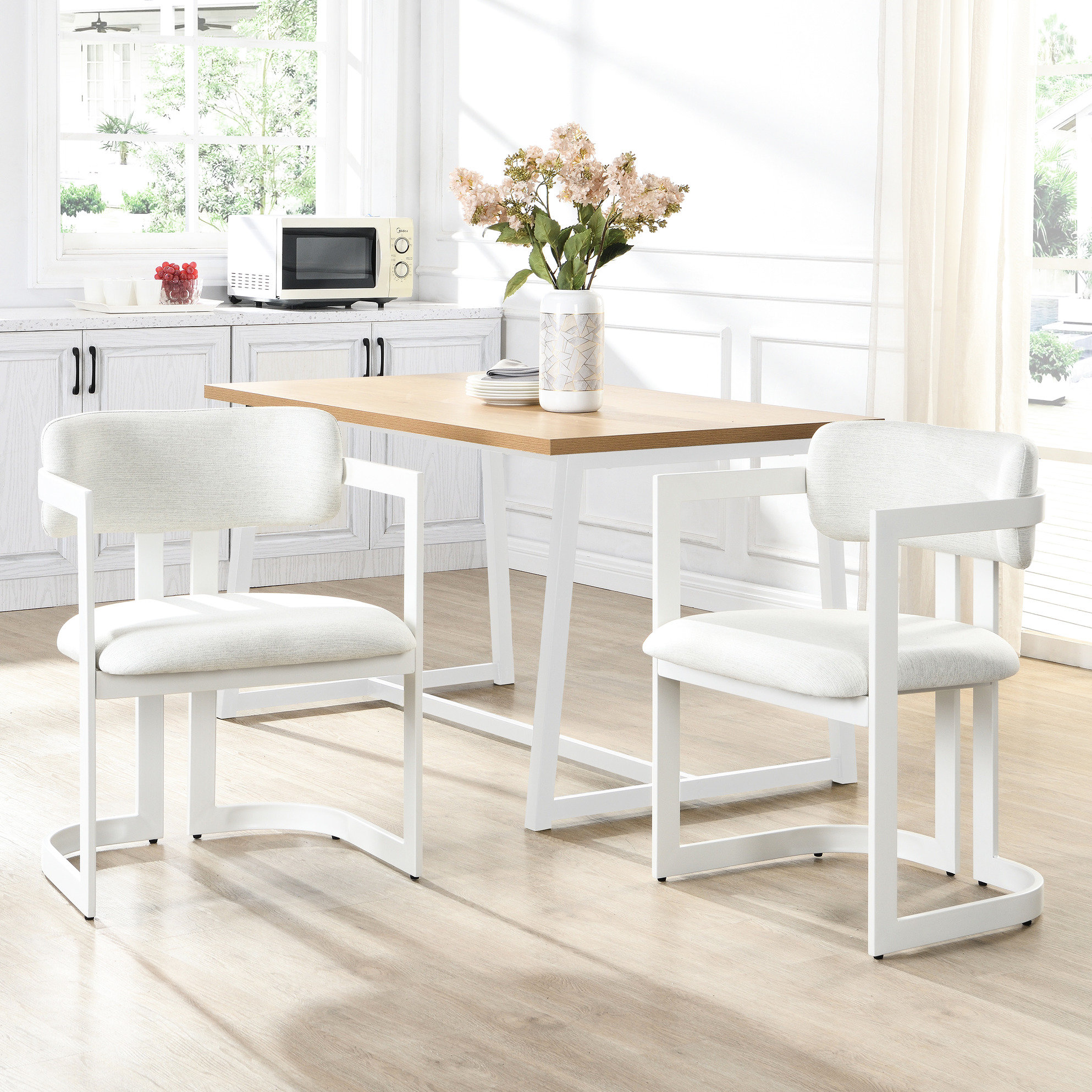 Hokku Designs Two Upholstered Dining Chairs - Fabric Armchairs With ...