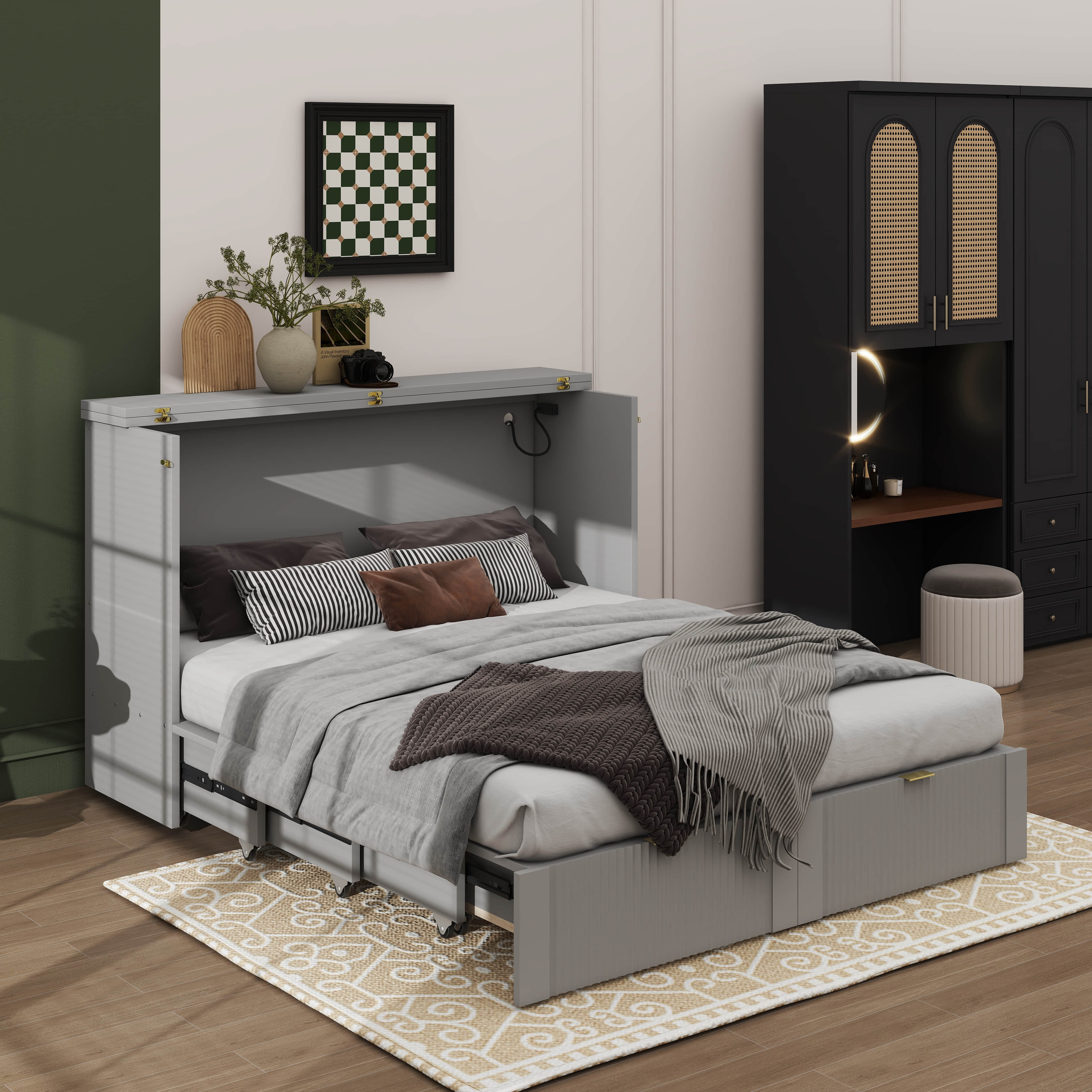 Latitude Run® Space-Saving Murphy Bed With Built-In Drawer And ...