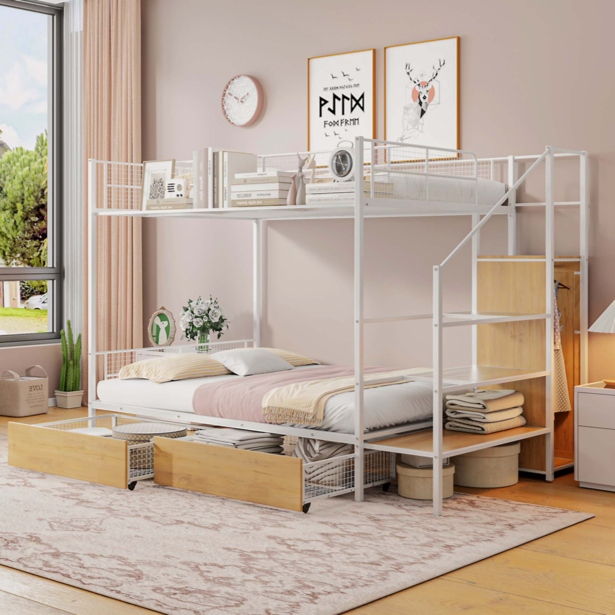 Mason & Marbles Barnish Twin Over Full Metal Bunk Bed with Drawers ...