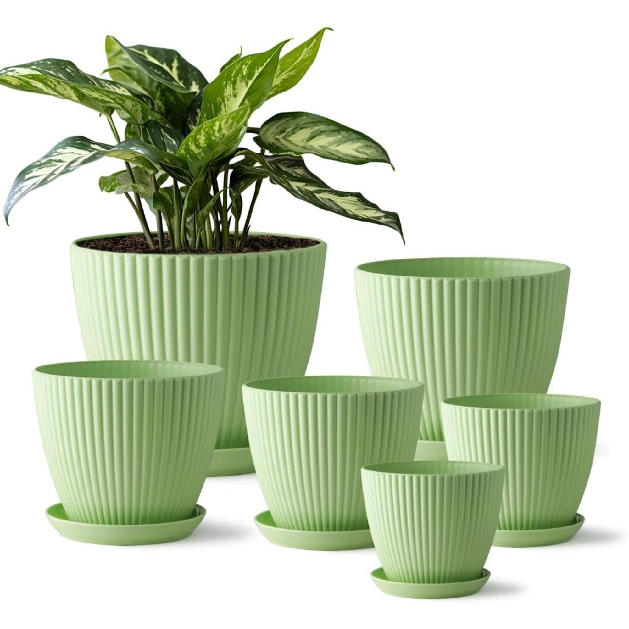 Ebern Designs Plant Pots With Drainage Holes And Saucer, Plastic Flower ...