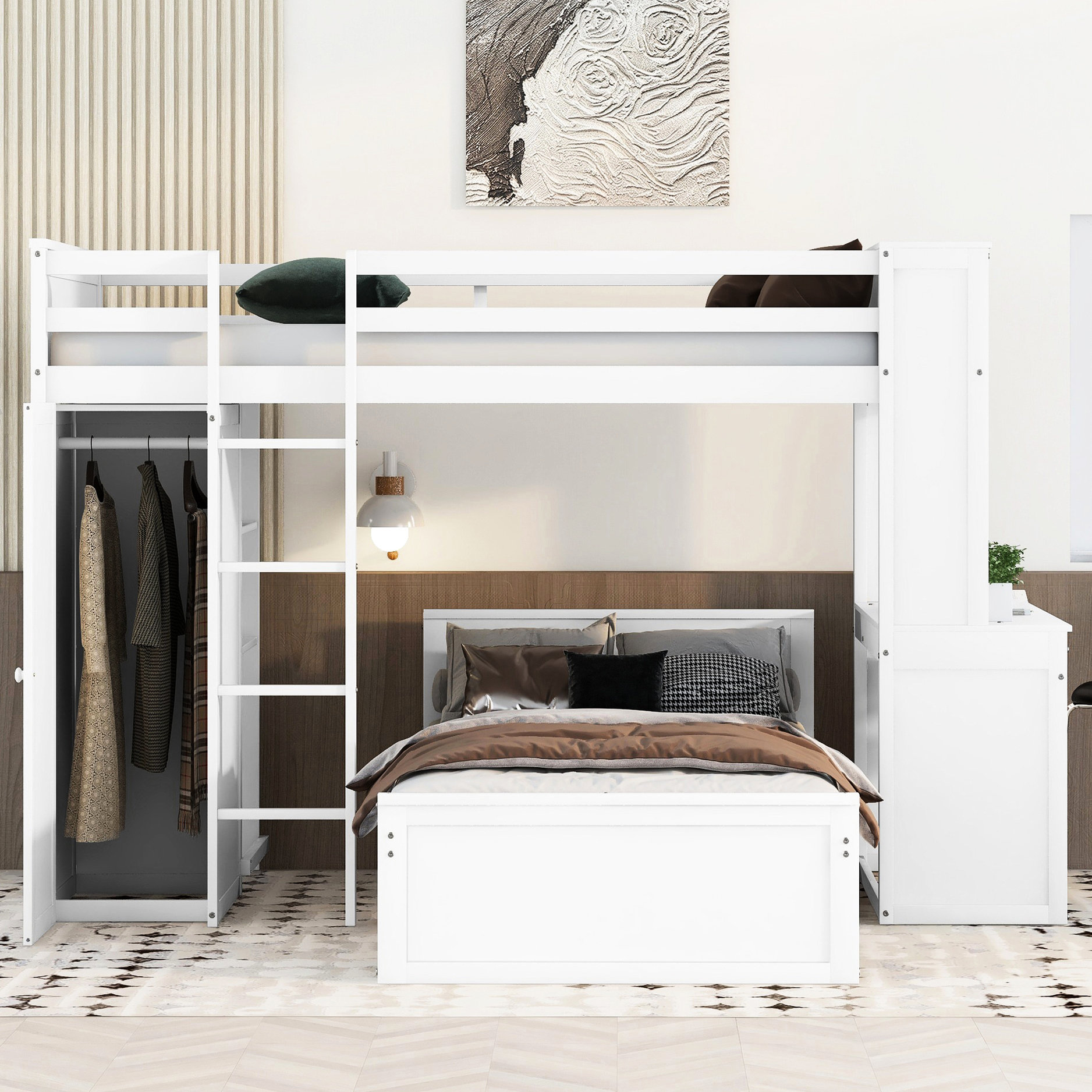 Latitude Run® Loft Bed With Shelves And Desk. Maximize Study Work Space ...