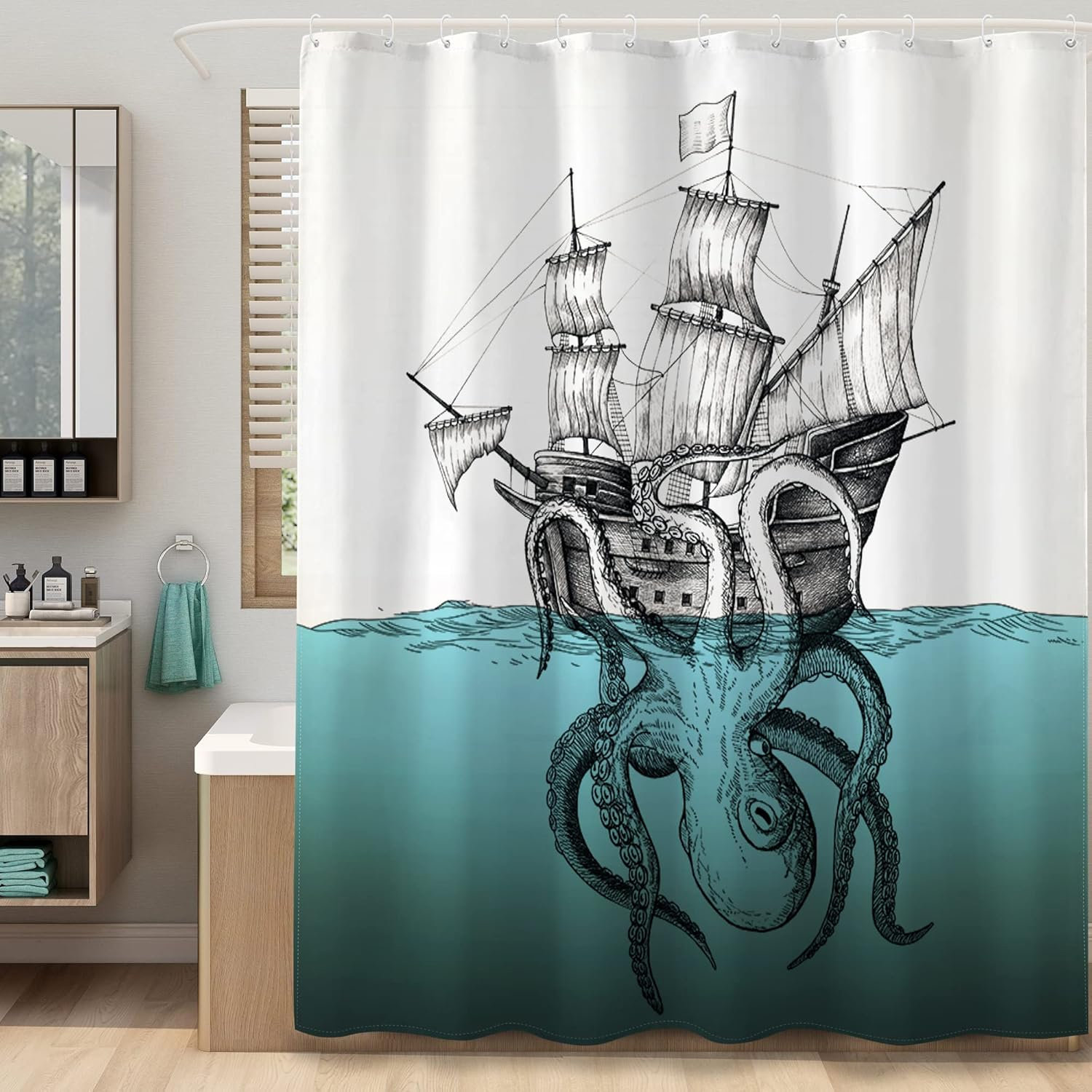 Breakwater Bay Aerith Nautical Shower Curtain Ocean Octopus Shower