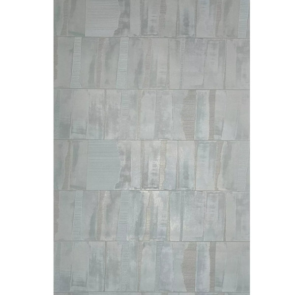 Orren Ellis Faux Patchwork Plaster Textured Light Gray Brass Metallic ...