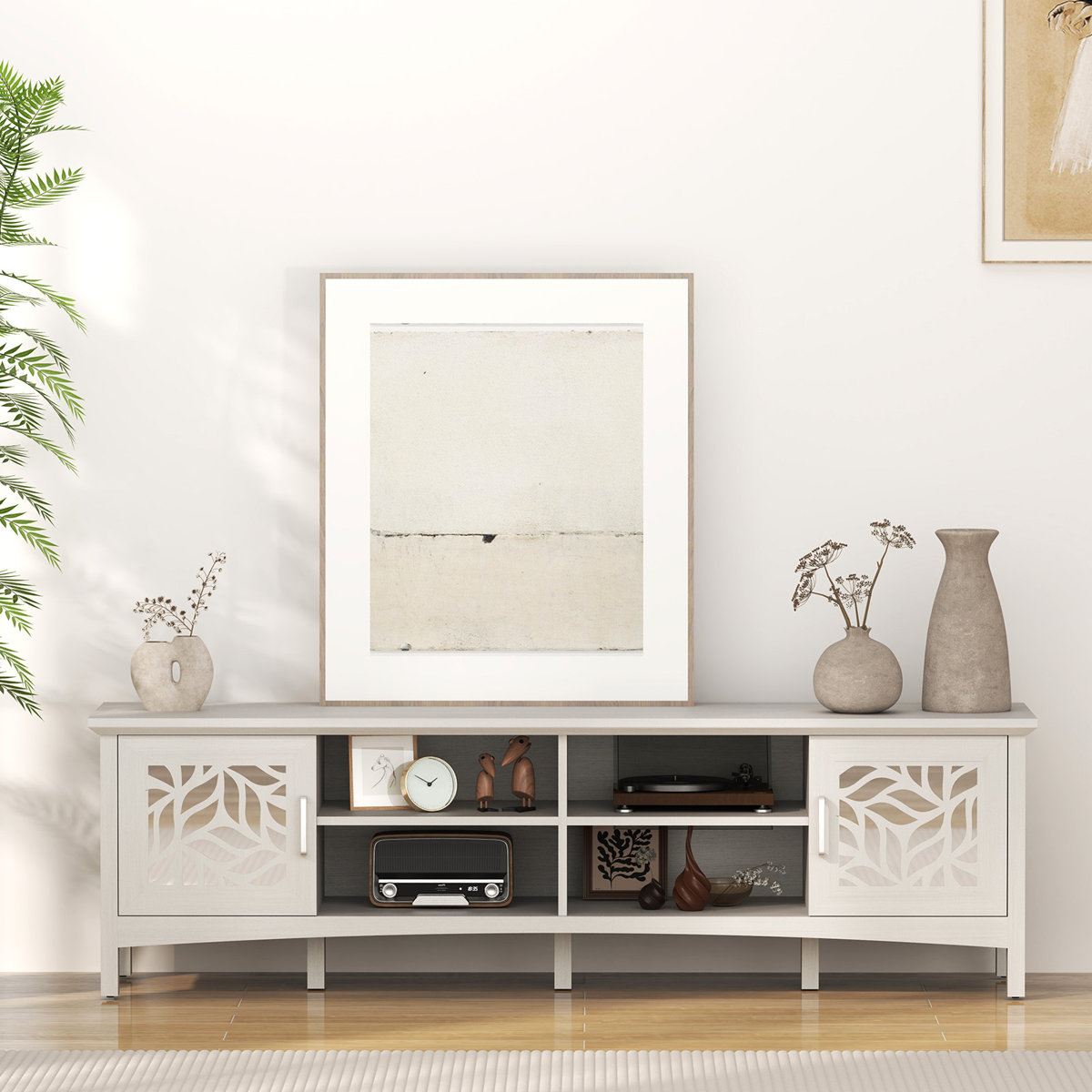 Lark Manor™ Parthenia 65'' White Ash TV Stand With Floral Carved Doors ...
