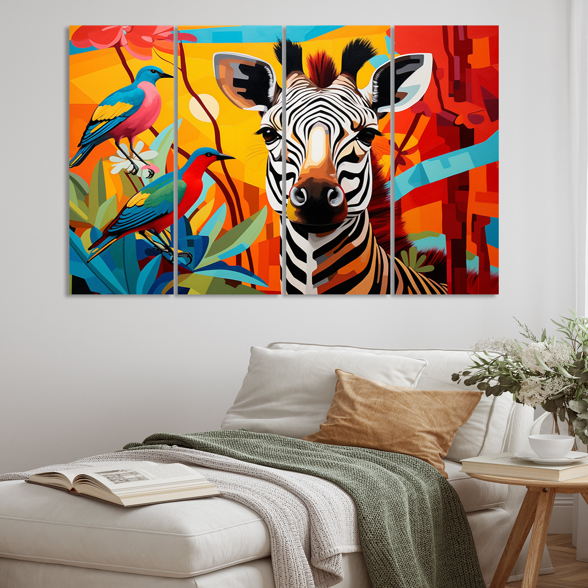 Dakota Fields Pop Art Wildlife Zebra On Canvas 4 Pieces Print | Wayfair