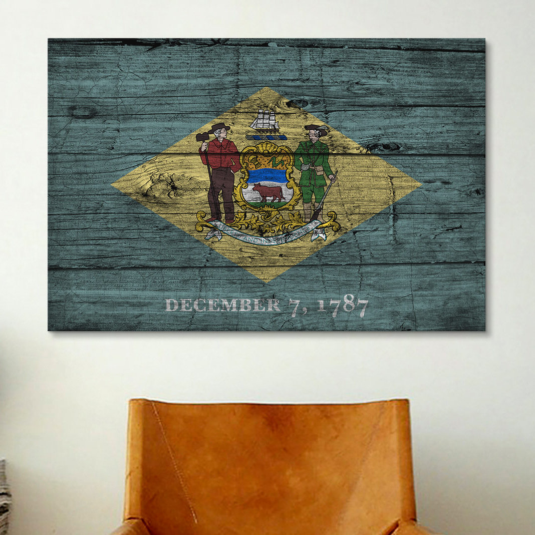 Winston Porter Delaware Flag, Grunge Wood Boards Painting Print on ...