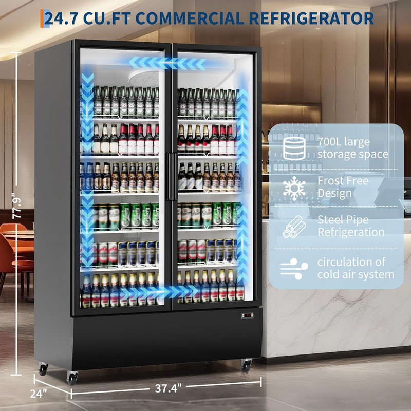 LumiParty 24.7 Cu.Ft Commercial Display Refrigerator with Glass Door, 5 ...