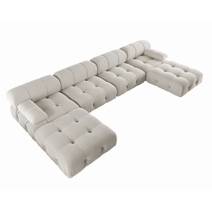 Mercer41 Cylar 138.6'' Wide Velvet Reversible Modular Sofa & Chaise ...