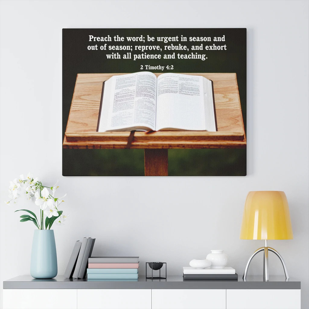 Blue Elephant Preach the Word 2 Timothy 4:2 - Wrapped Canvas Typography ...