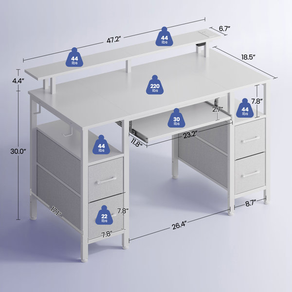 Wrought Studio™ Computer Desk with 4 Drawers and Monitor Shelf, Gaming ...