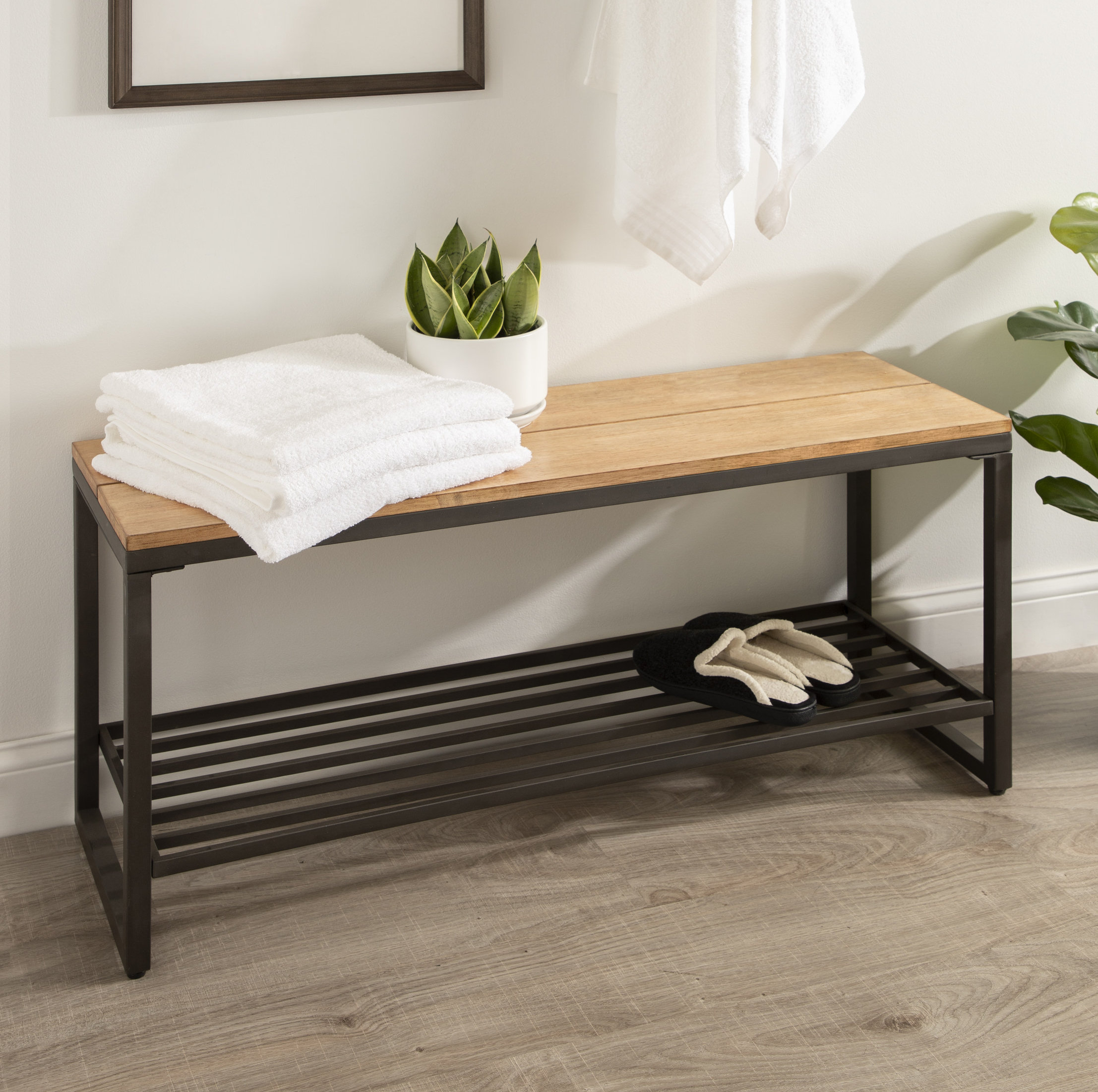 17 Stories Carlianna Metal Shelves Storage Bench | Wayfair