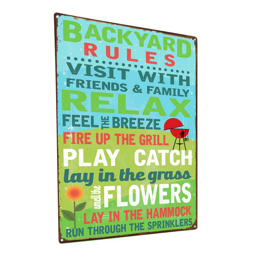 Trinx Jashala Backyard Rules Metal Sign | Wayfair