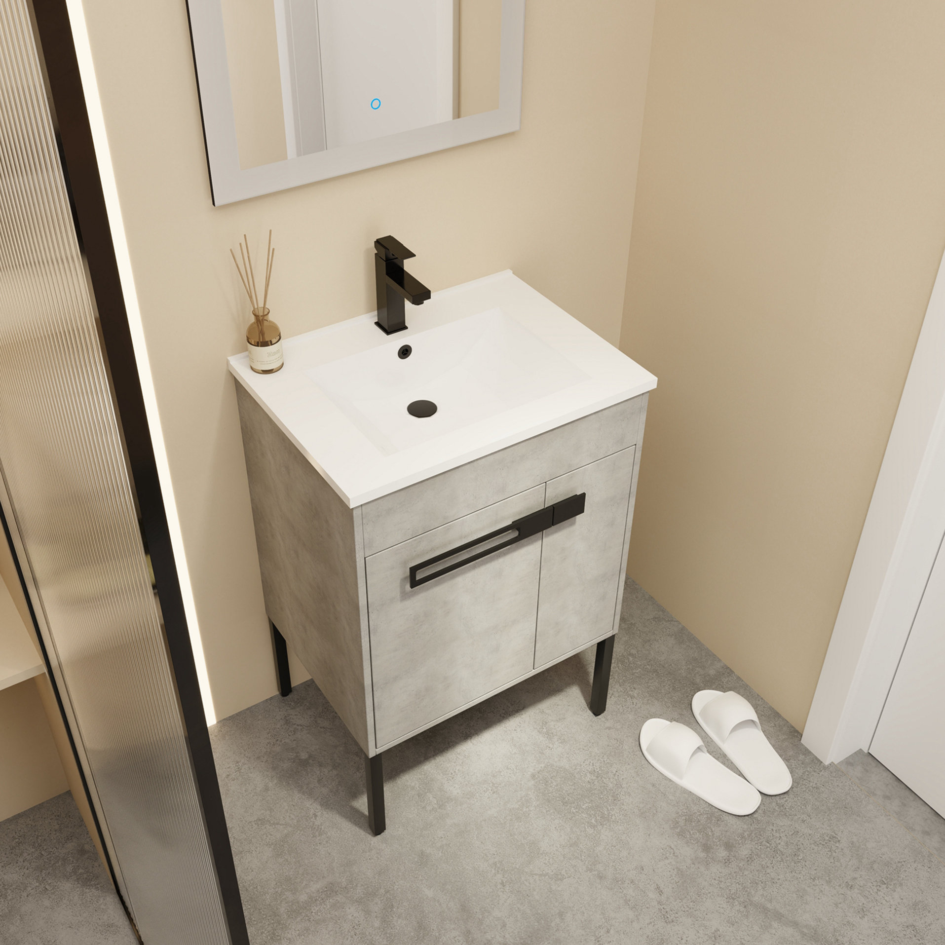 Ebern Designs Meuble-lavabo simple 24 po avec plateau en céramique ...