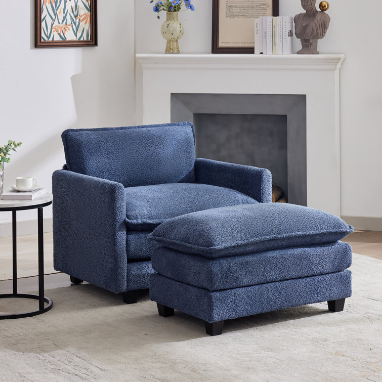 Ebern Designs Redenius Boucle Upholstered Accent Arm Chair With Ottoman ...