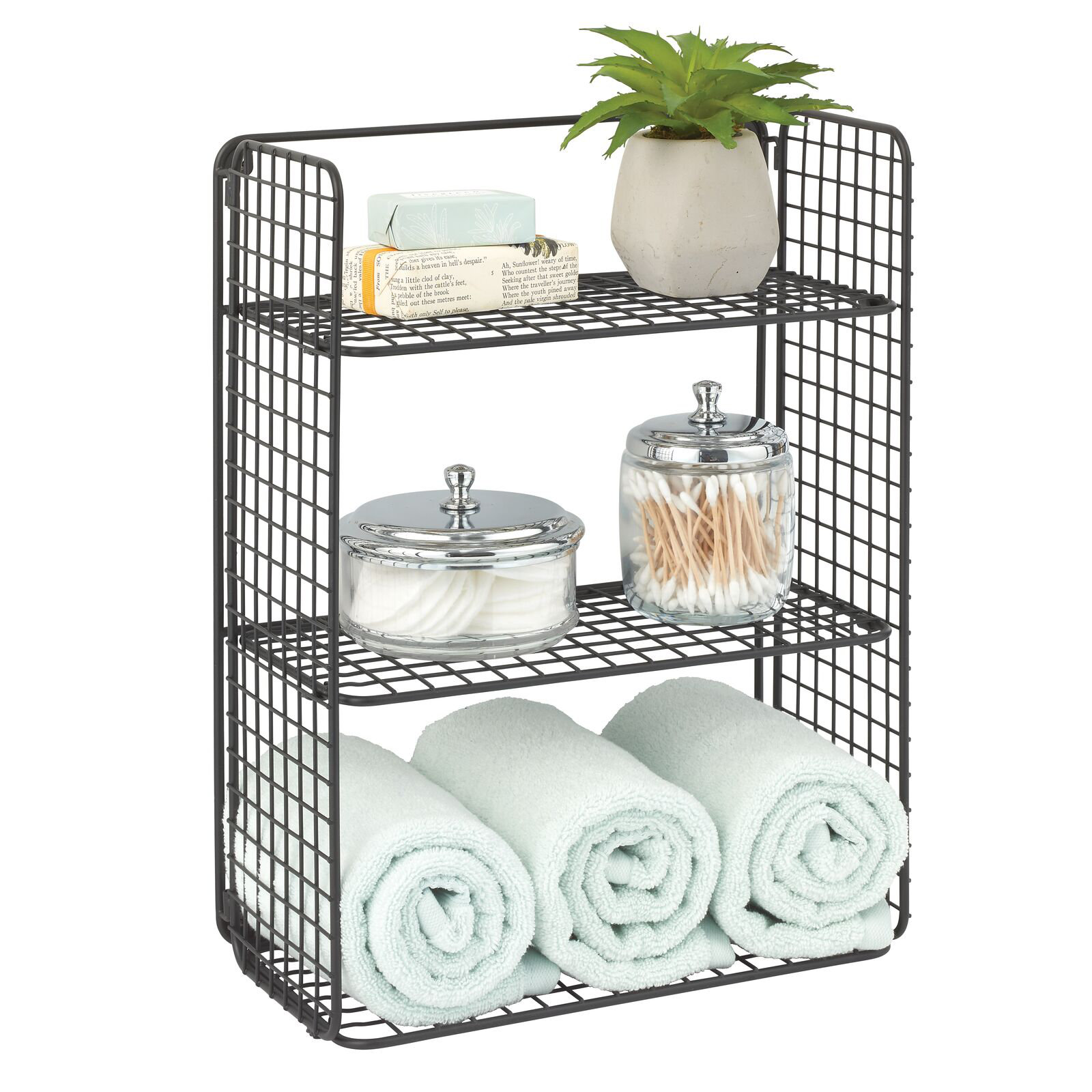 mDesign Metal Wire 3-Tier Hanging Shelf for Bathroom Storage - Black ...