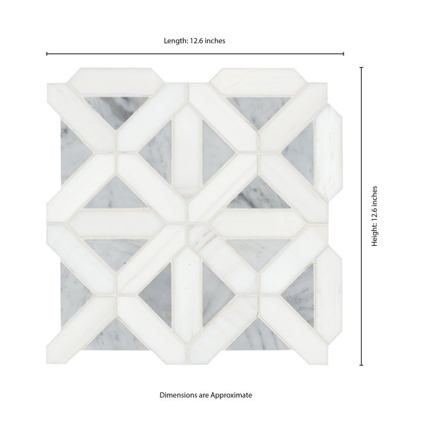 Ackland Calabria Frost Geometric 12 in. x 12 in. Polished Marble Mosaic ...