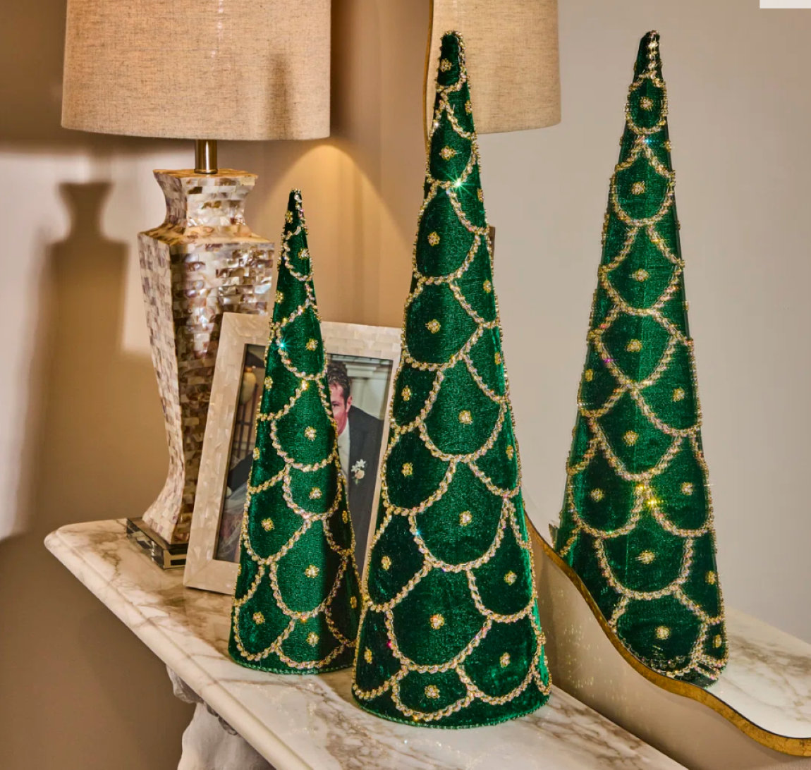 The Holiday Aisle® 18-24" Jeweled Scalloped Vlvt Cone Tree-2 Sets (red ...