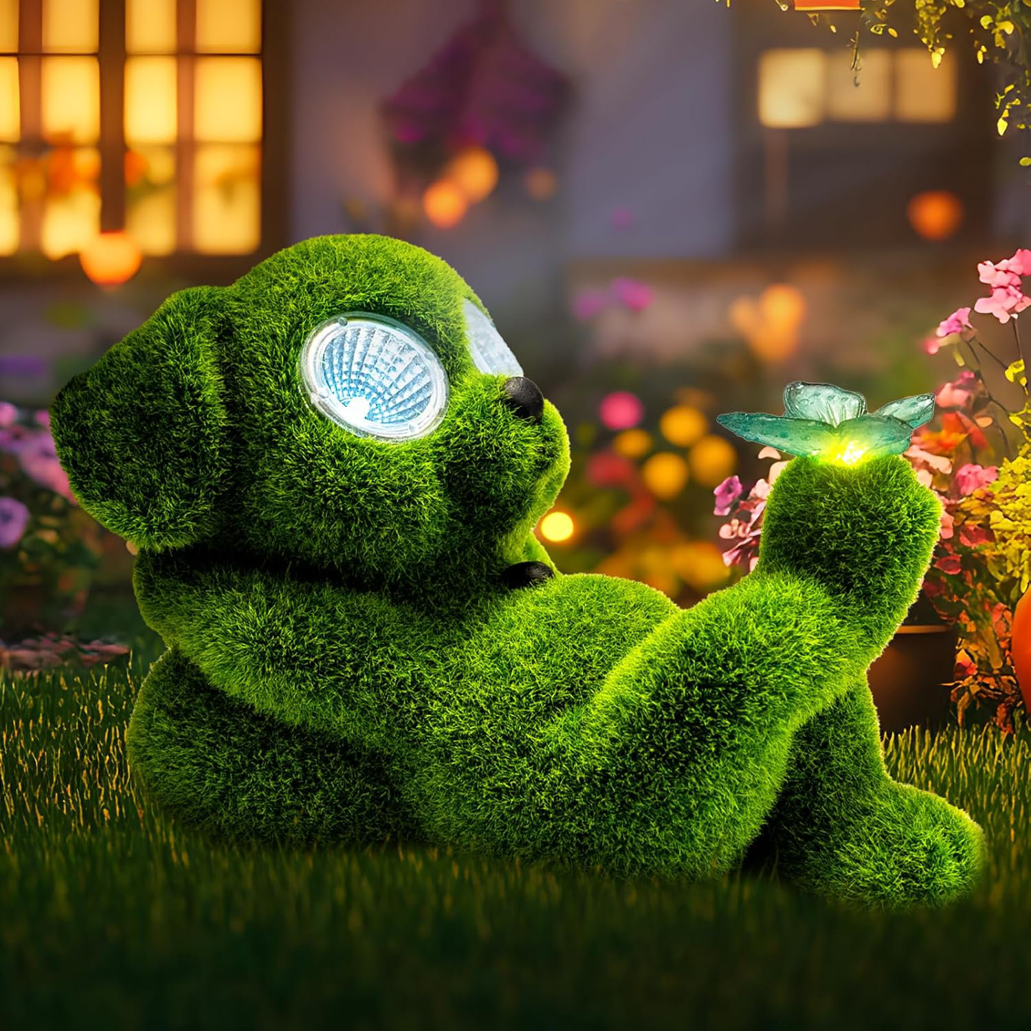 Trinx Solar Topiary Dog Garden Statue With Butterfly Garden Decor ...