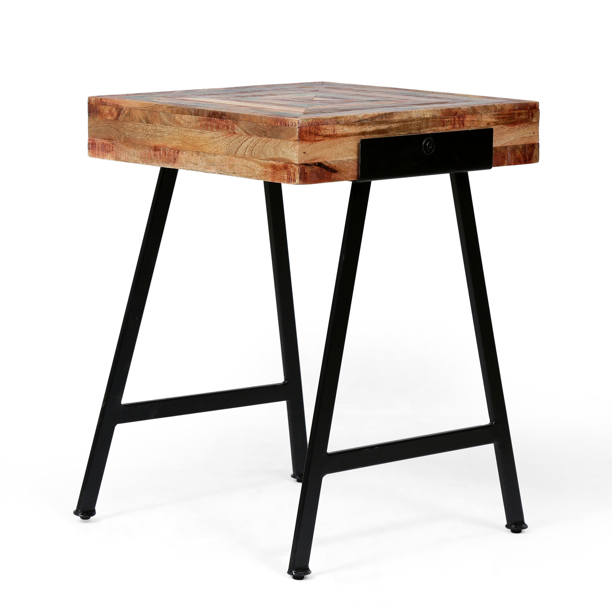 Union Rustic Artistic End Table Square Side Table Wood Top End Table ...