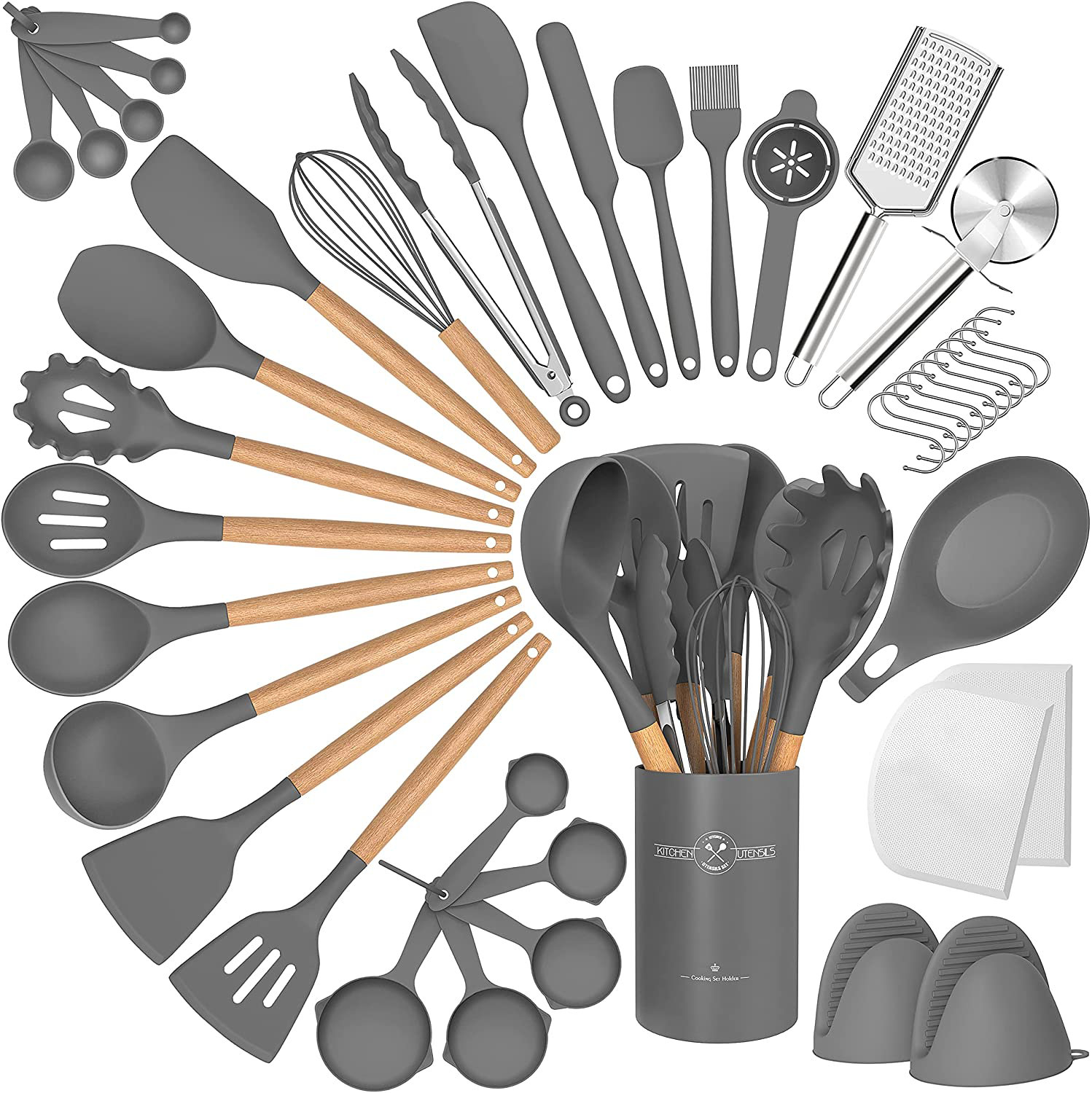 Ruya company 43 Piece Silicone Wood Handle Cooking Utensils Set ...