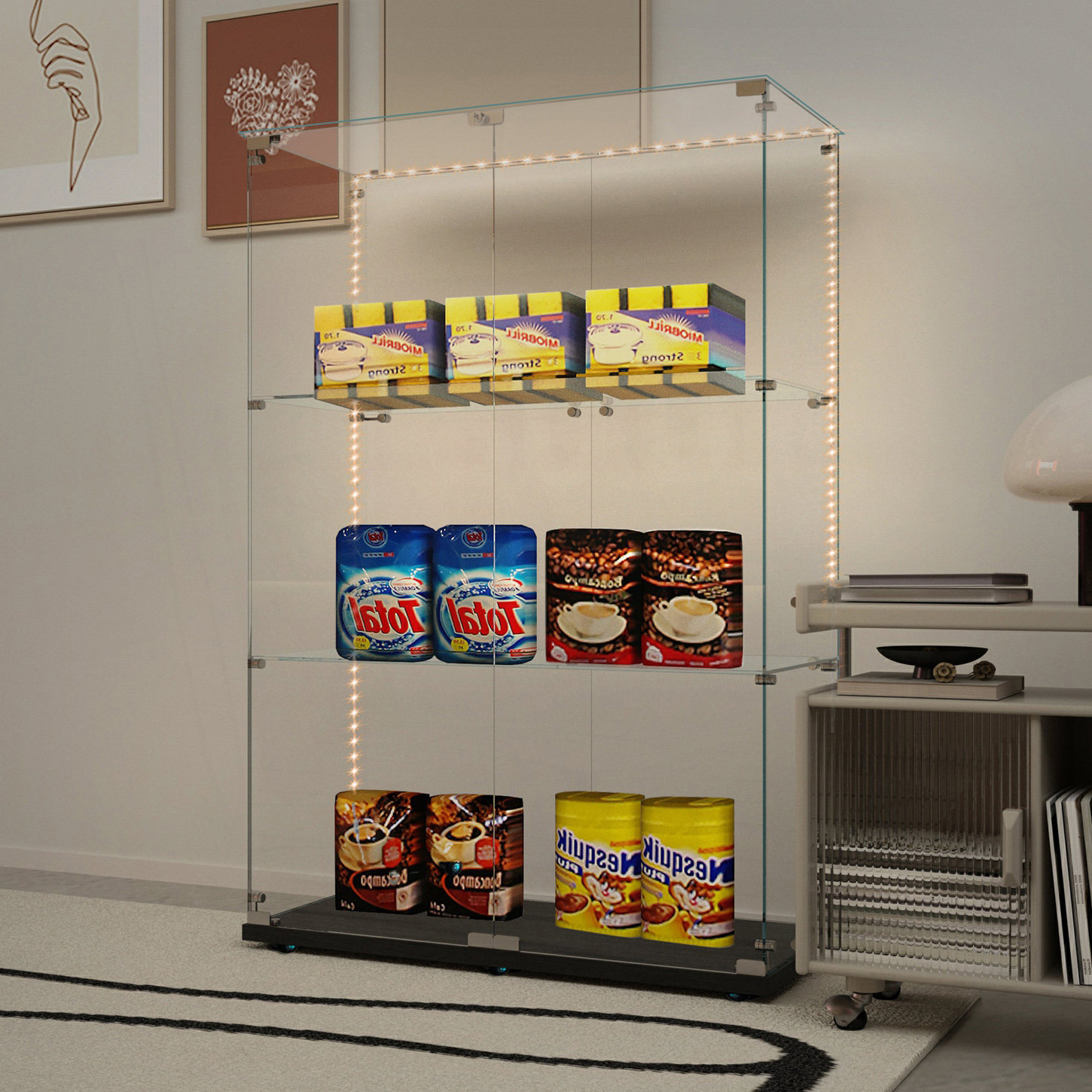 Latitude Run® Tempered Glass Display Cabinet, Tempered Glass Top ...