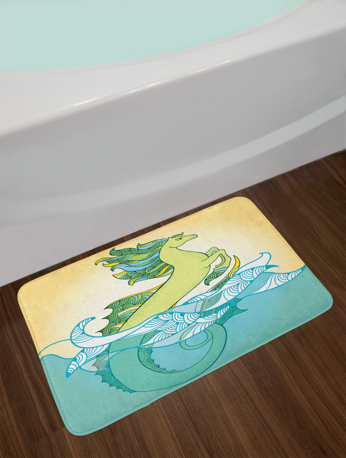 East Urban Home Hippocampus Fin in the Water Waves Bath Rug | Wayfair