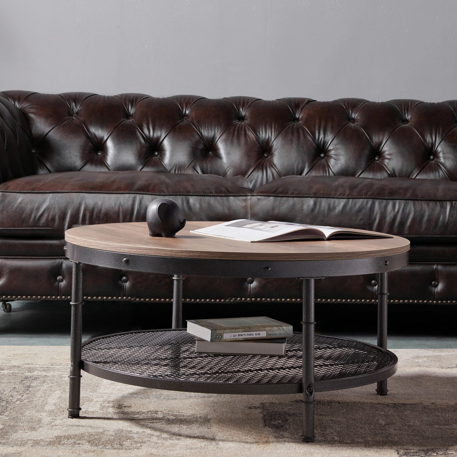 17 Stories Round Coffee Table Metal Frame Legs Sofa Table With Storage ...