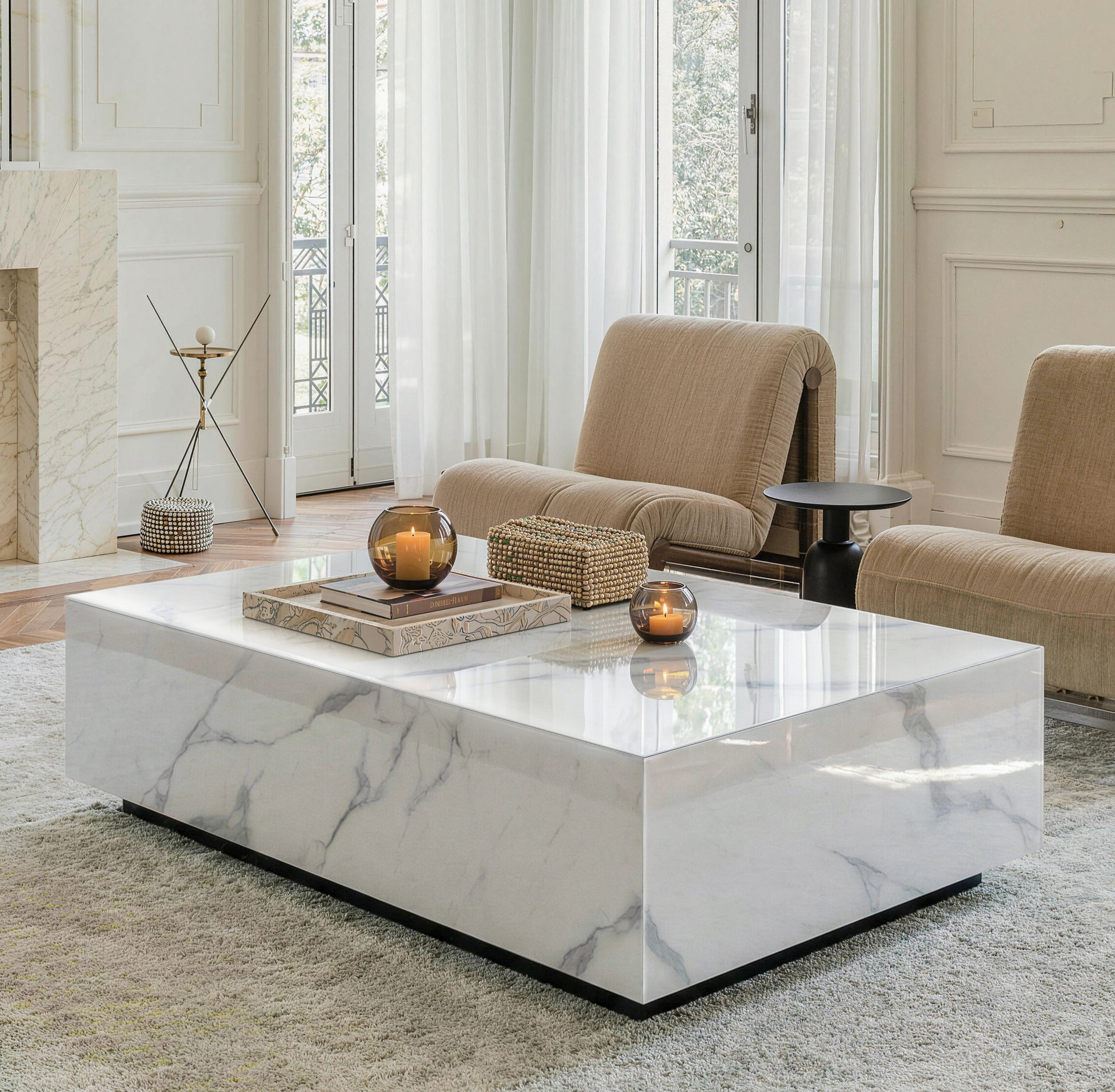 Rosdorf Park Klusek 47'' Faux Marble Modern Block Coffee Table ...