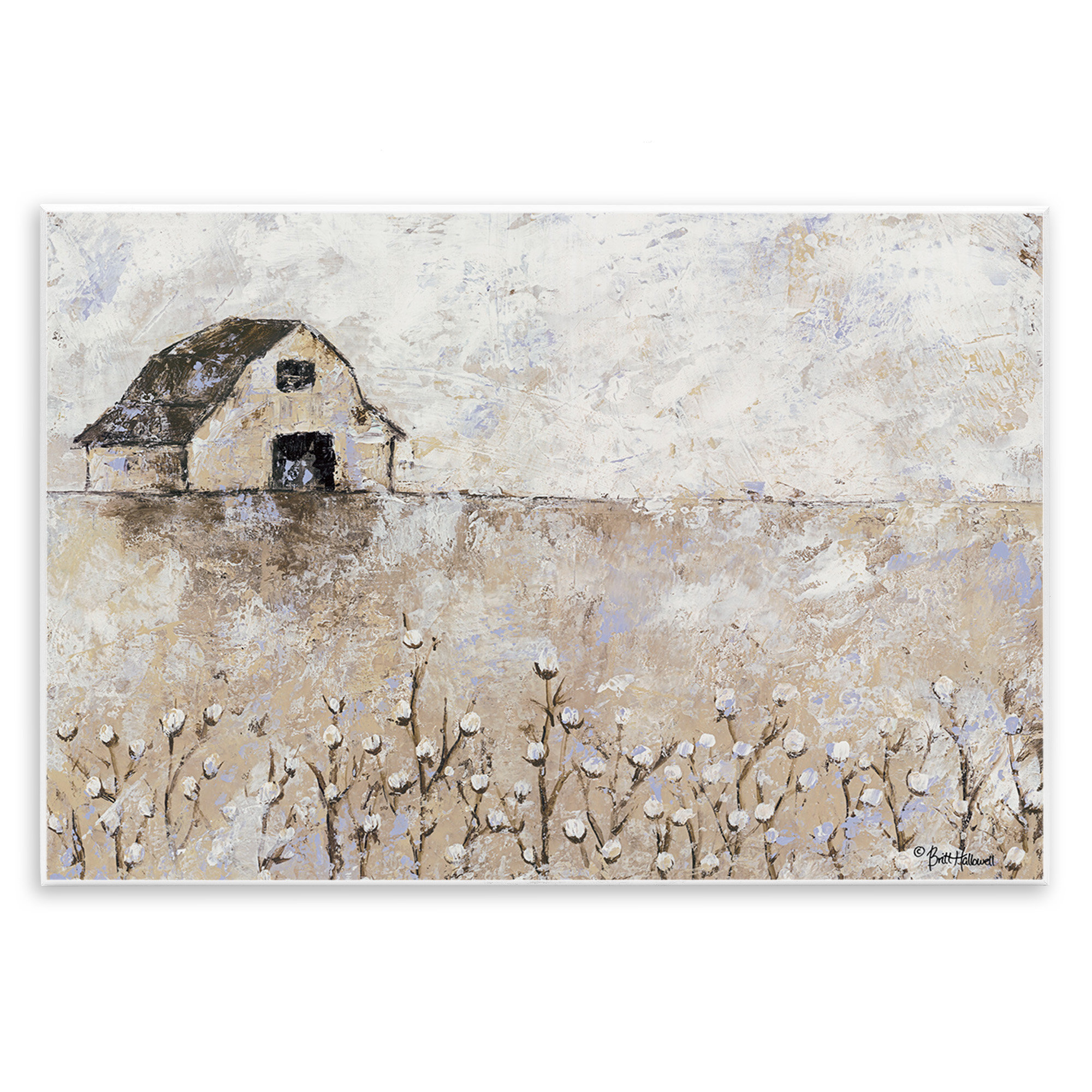Stupell Industries White Barn Distressed Landscape Cotton Field Florals ...