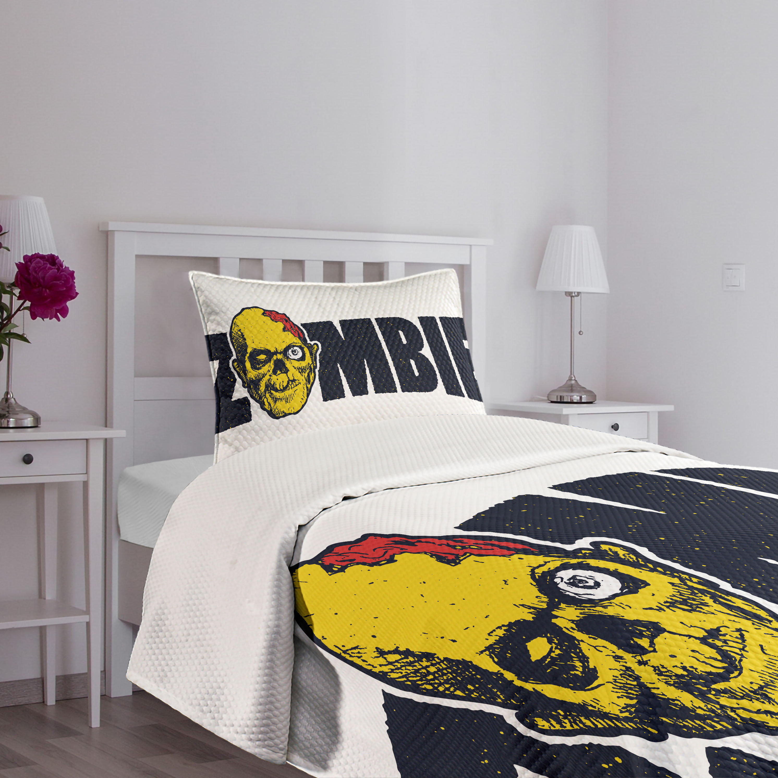 Ambesonne Zombie Bedspread Dead Human Face Dark Blue Yellow | Wayfair
