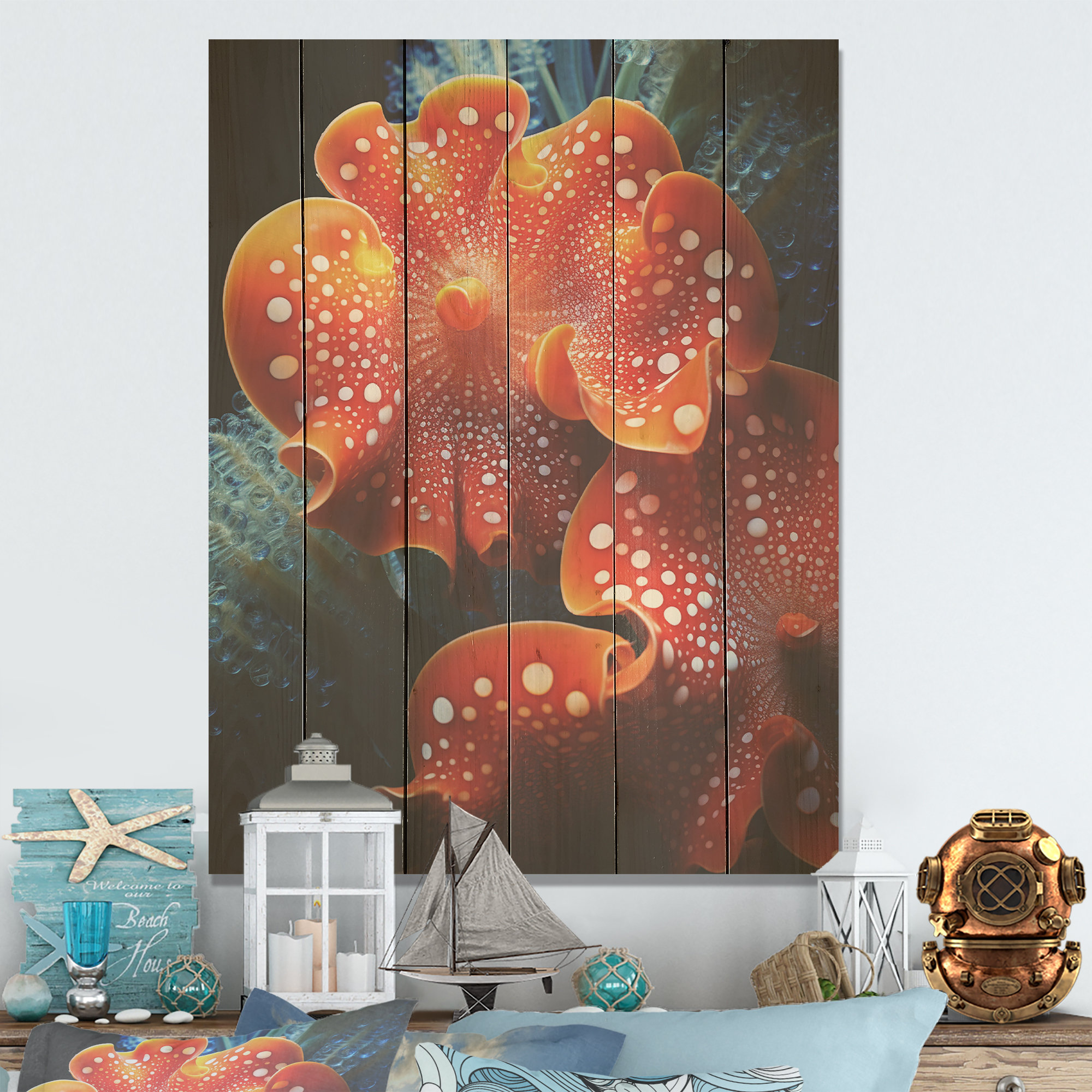 Beachcrest Home™ Colorful Red Anemone Reef I - Coastal Coral Under ...