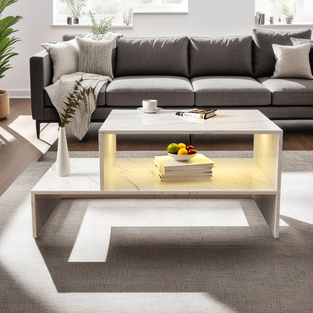 Ebern Designs Modern Wooden Coffee Table, Open Storage for Living Room ...