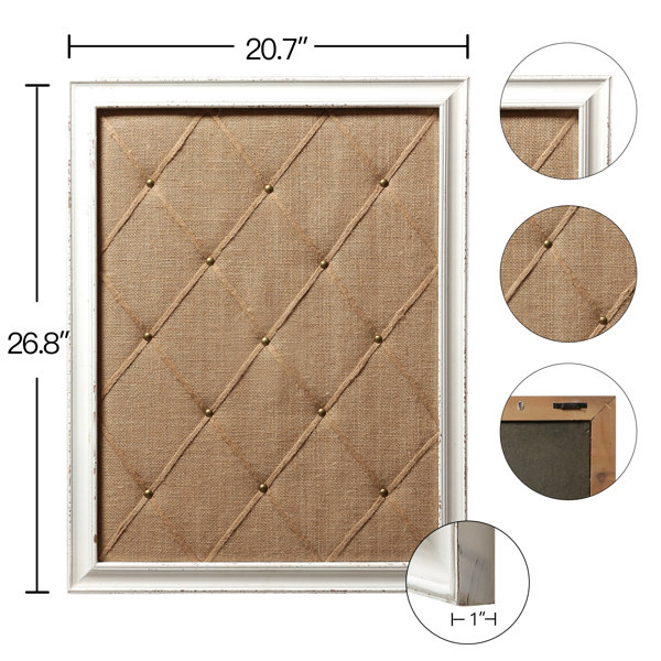 August Grove® Antique White Linen Fabric Pin Board, 21"×27" Message ...