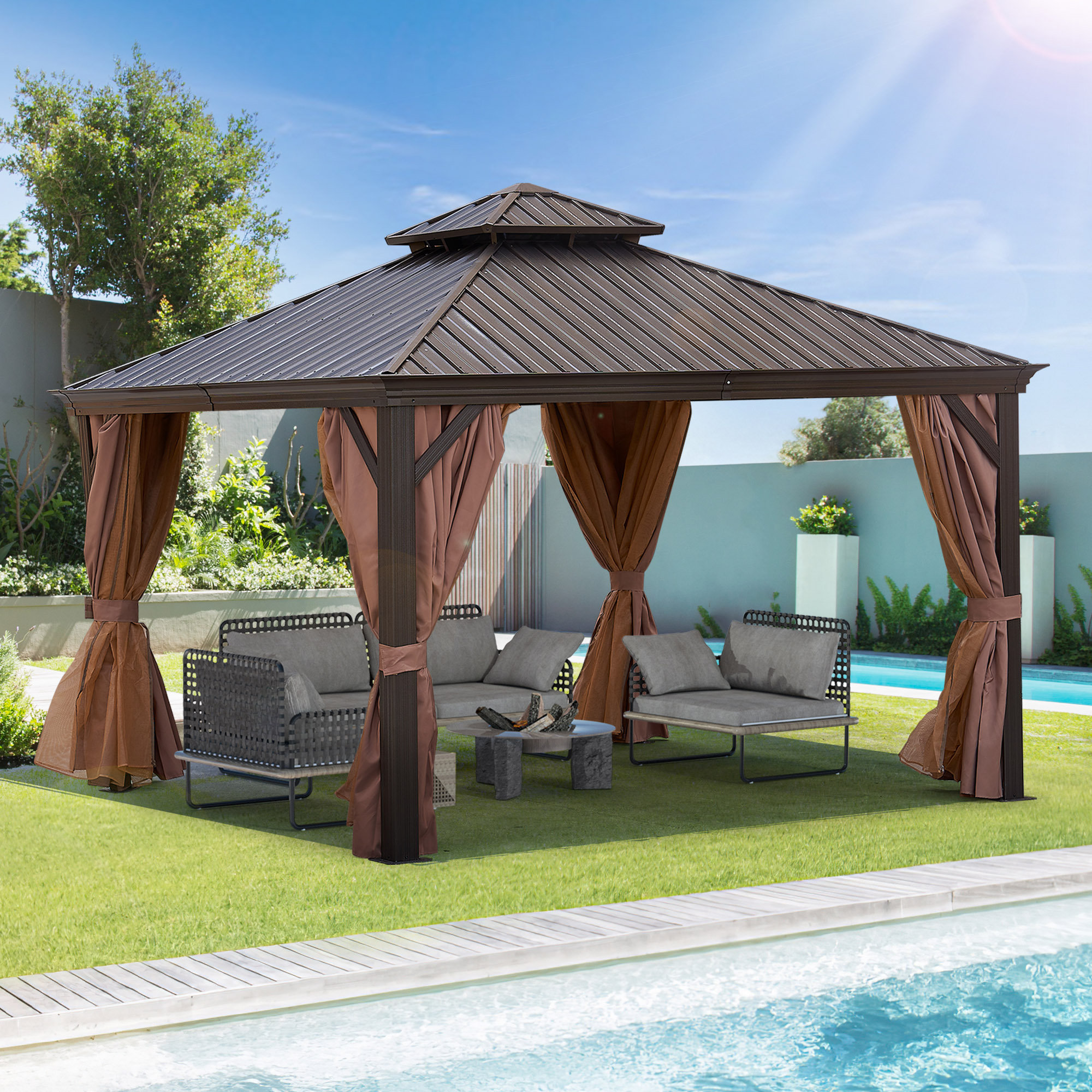 HomeViewto 12*12FT Outdoor Permanent Hardtop Gazebo Canopy For Patio ...
