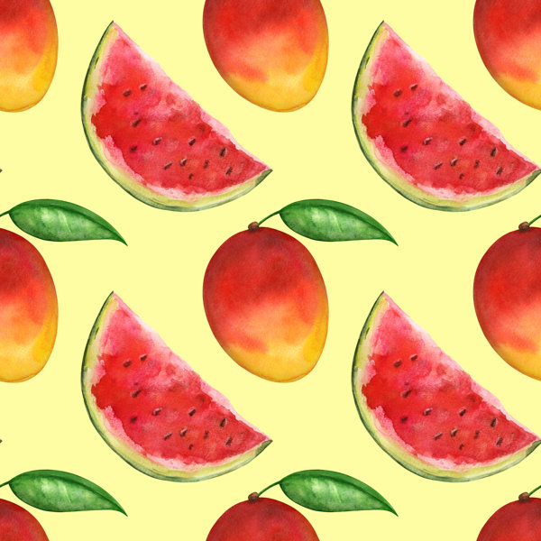 Latitude Run Watercolour Seamless Pattern with Watermelons, Mango by ...