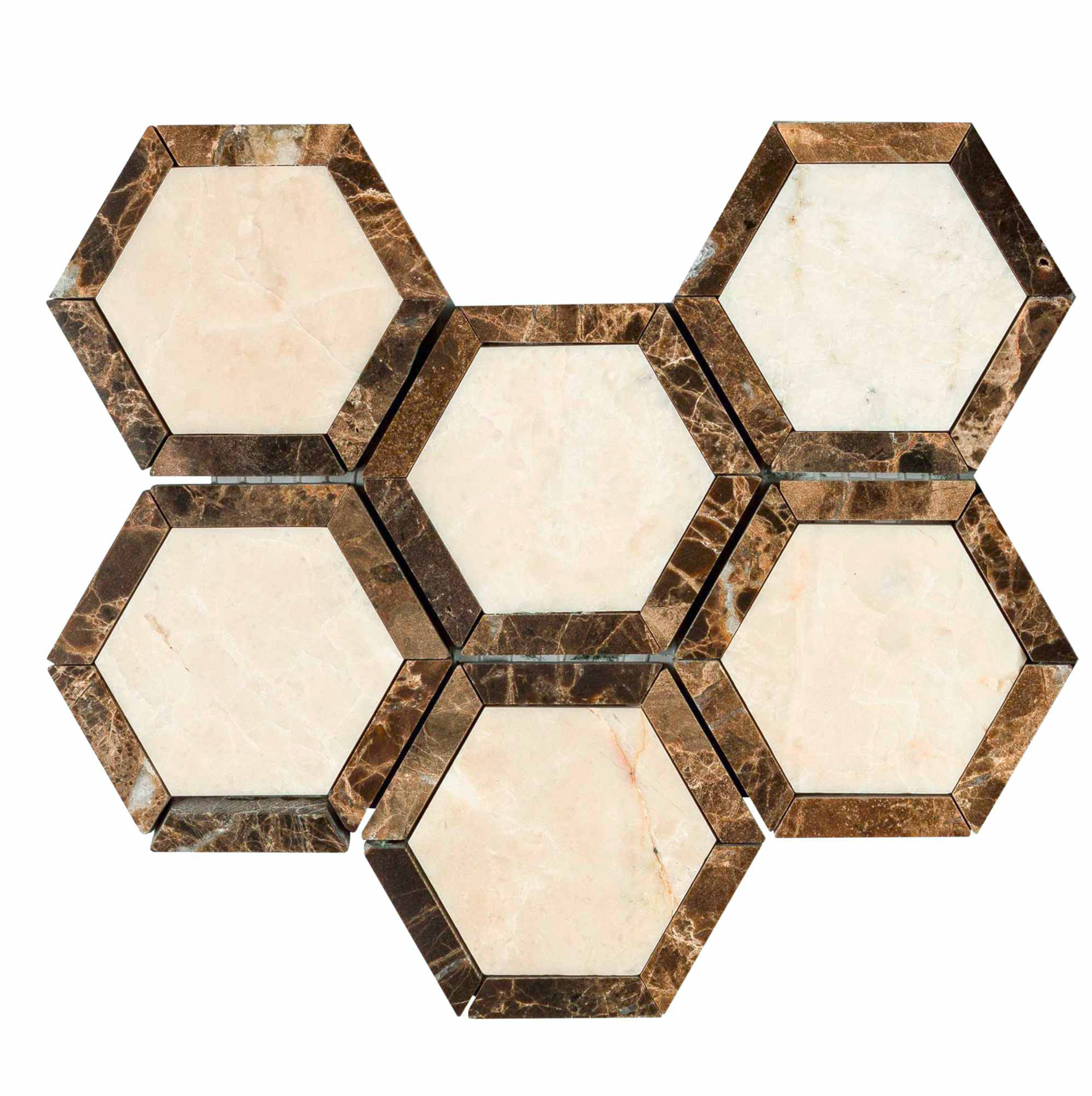 Nesttile Noble White Cream Hexagon Combination Mosaic Tile Matte ...