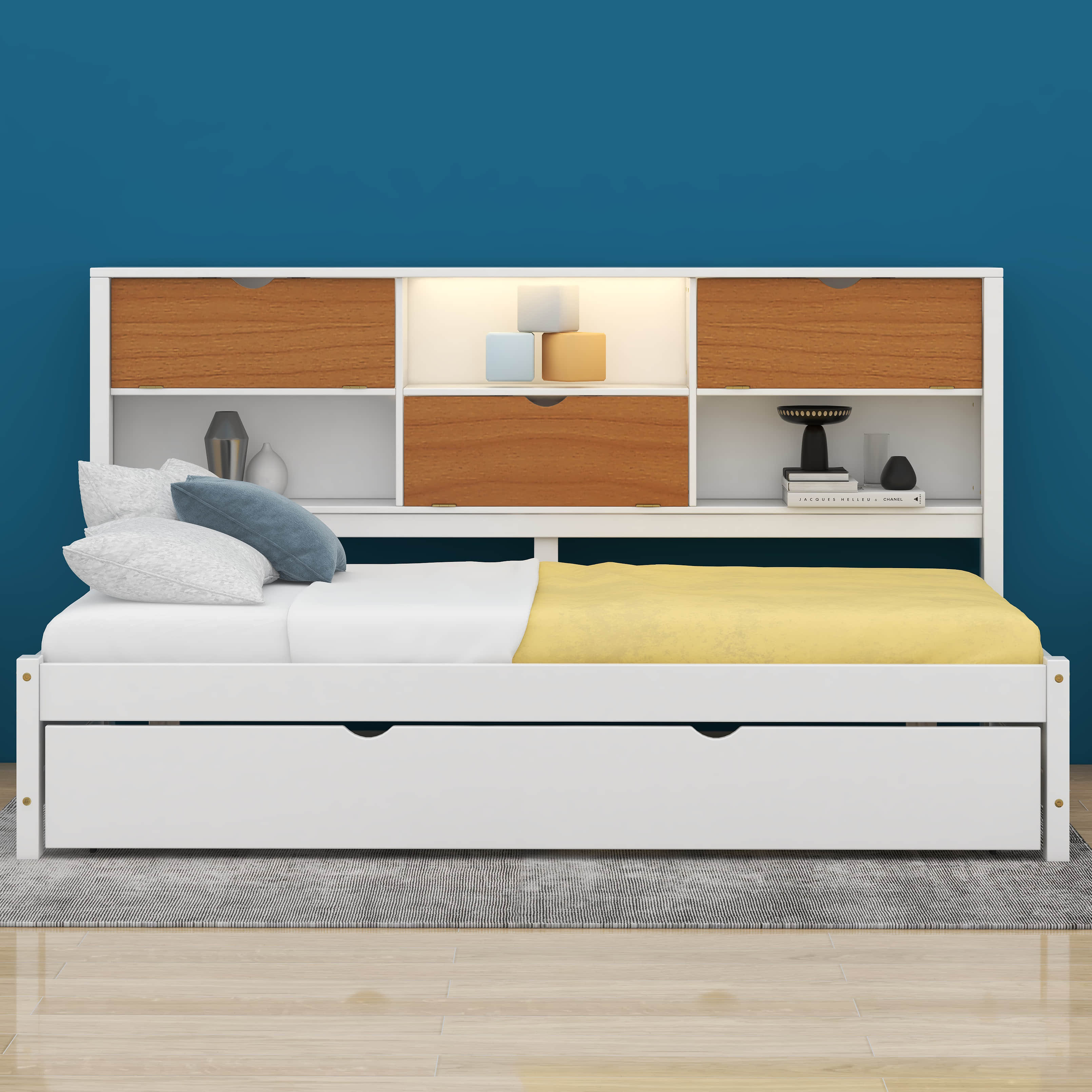 Latitude Run® Weems Corner Bed Wooden Captain L-Shaped Bed With Led ...