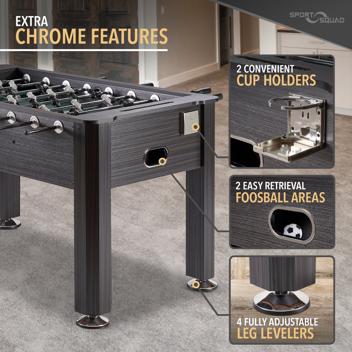 Sport Squad 56” Foosball Table - Adult Size Soccer Table - MDF Wood ...