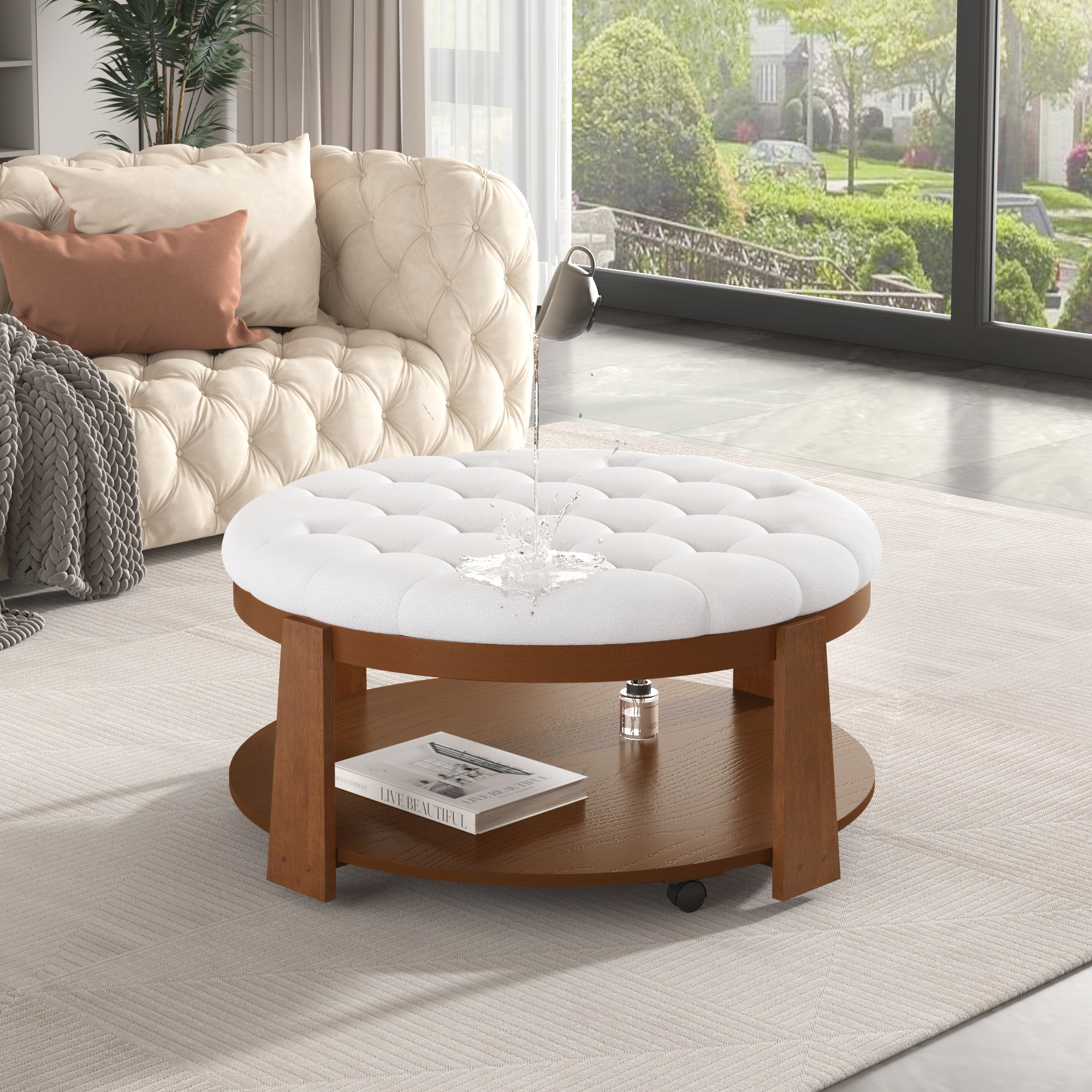 Winston Porter Grande table basse moderne avec repose-pieds rond ...