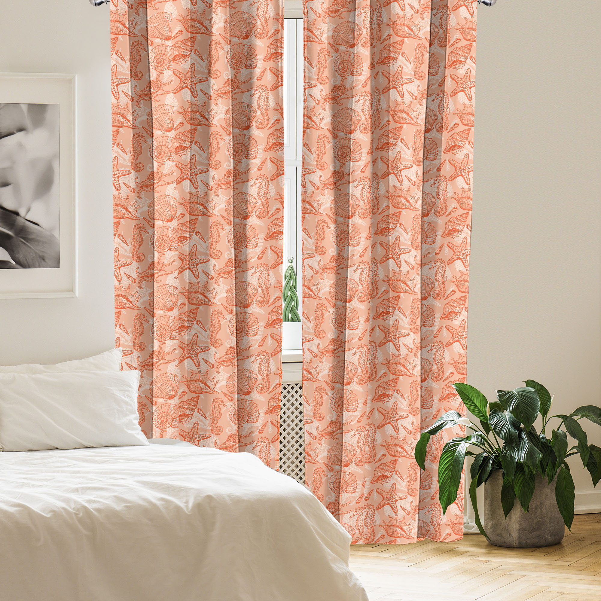 East Urban Home Shells 4-Panel Curtains, Scallops and Lace Murex, Burnt ...
