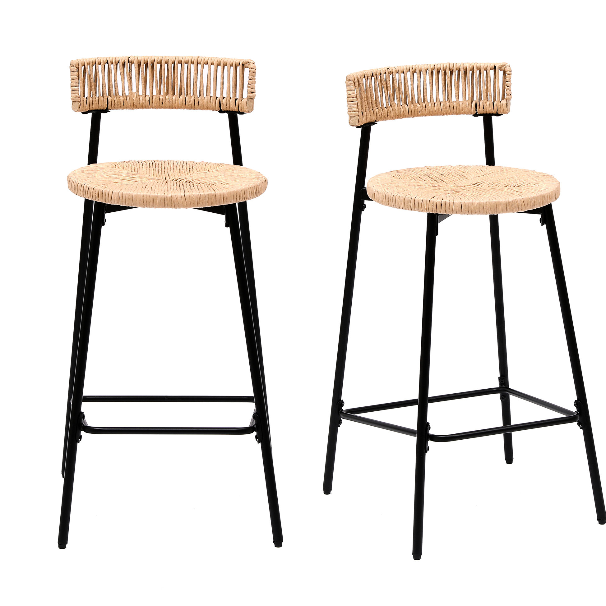 George Oliver Hand Woven Bar Stools Of 2 , Paper Rope Seat & Back ...