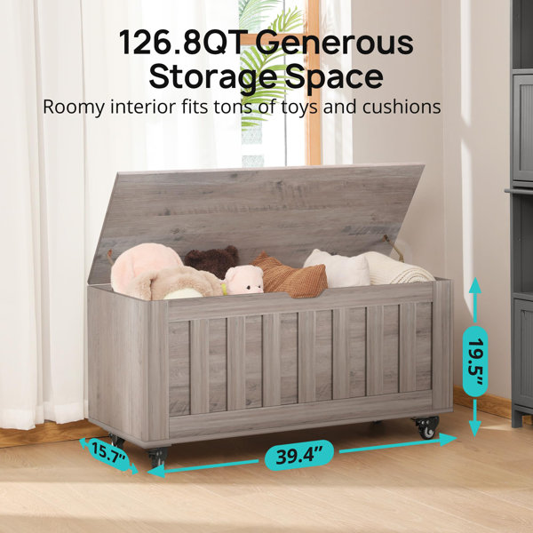 Millwood Pines 39.4" Wooden Storage Bench with Wheels | Wayfair