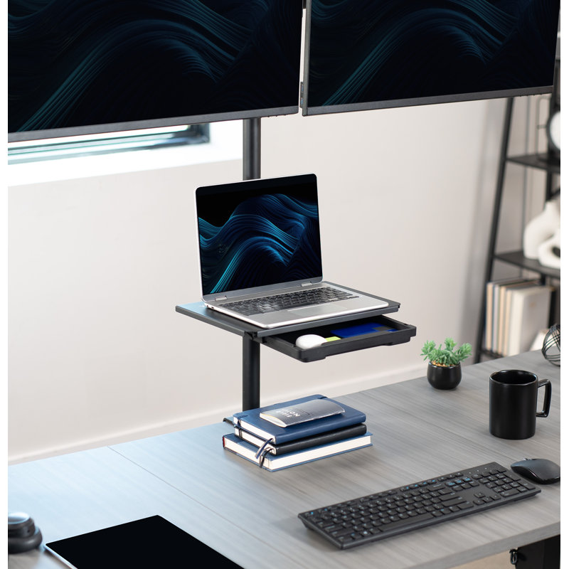 VIVO Clamp-on 14" x 10" Utility Shelf Pole Mount with Storage Drawer ...