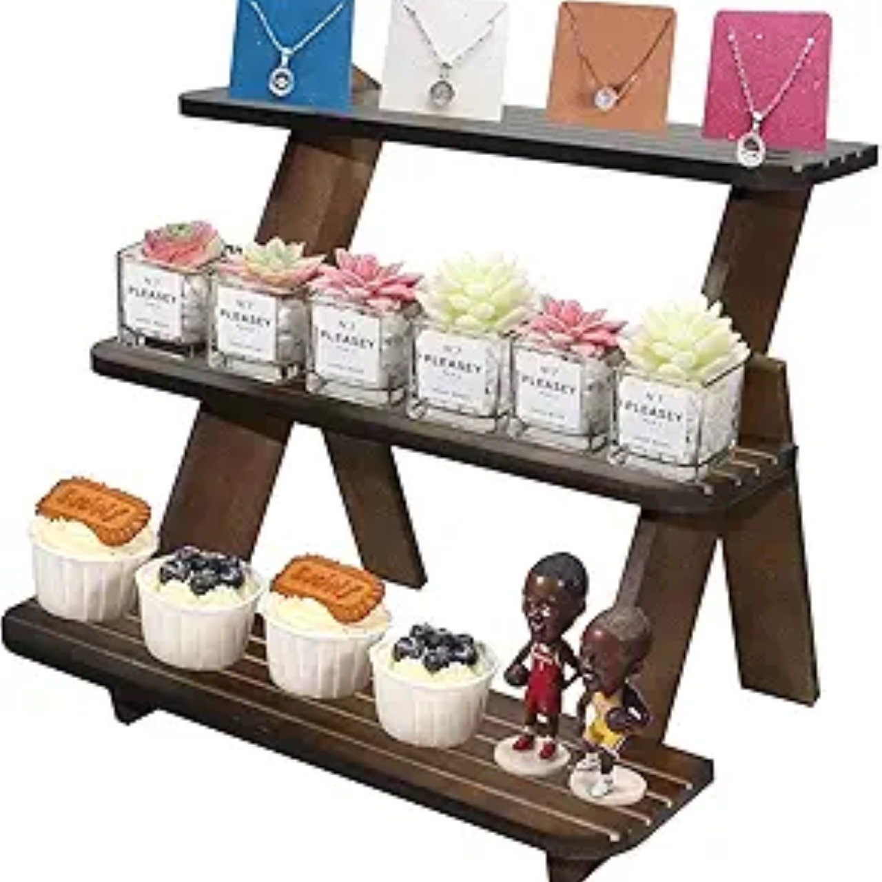 FashionSecretsLLC 3-Tier Wooden Display Riser – Rustic Walnut Earring ...
